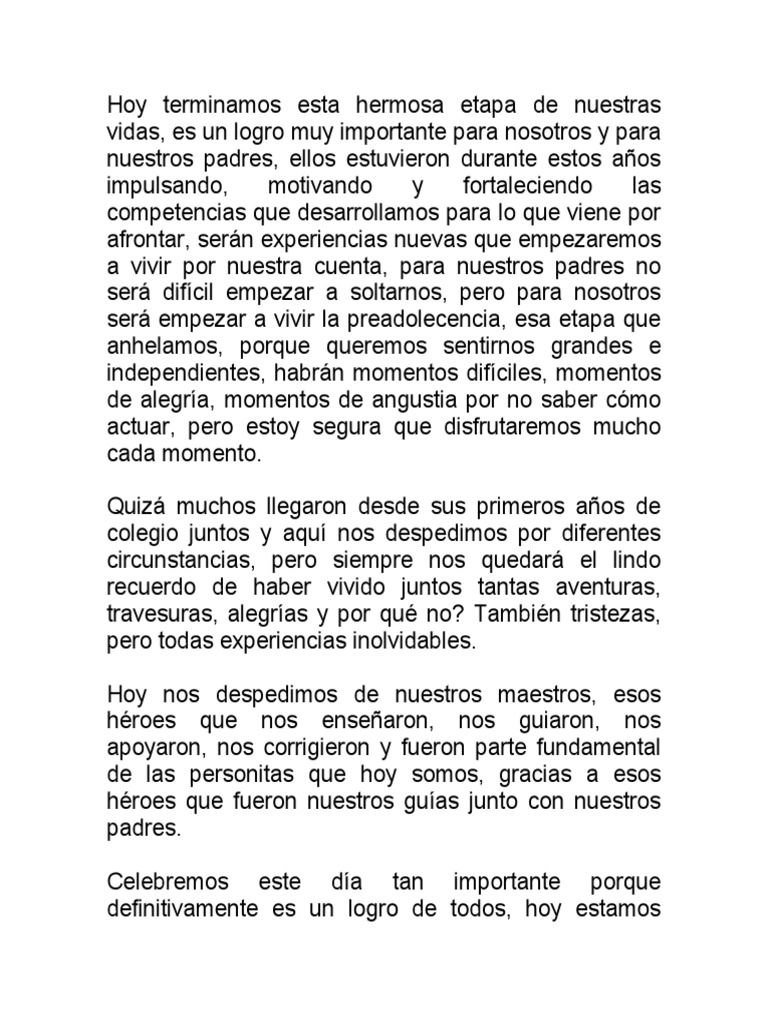 Palabras Despedida Quinto | PDF