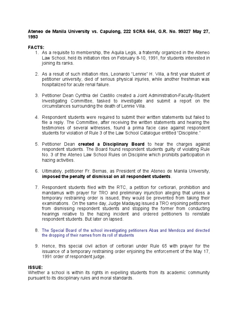 Case Digest - ADMU v. Capulong | PDF | Injunction | Common Law