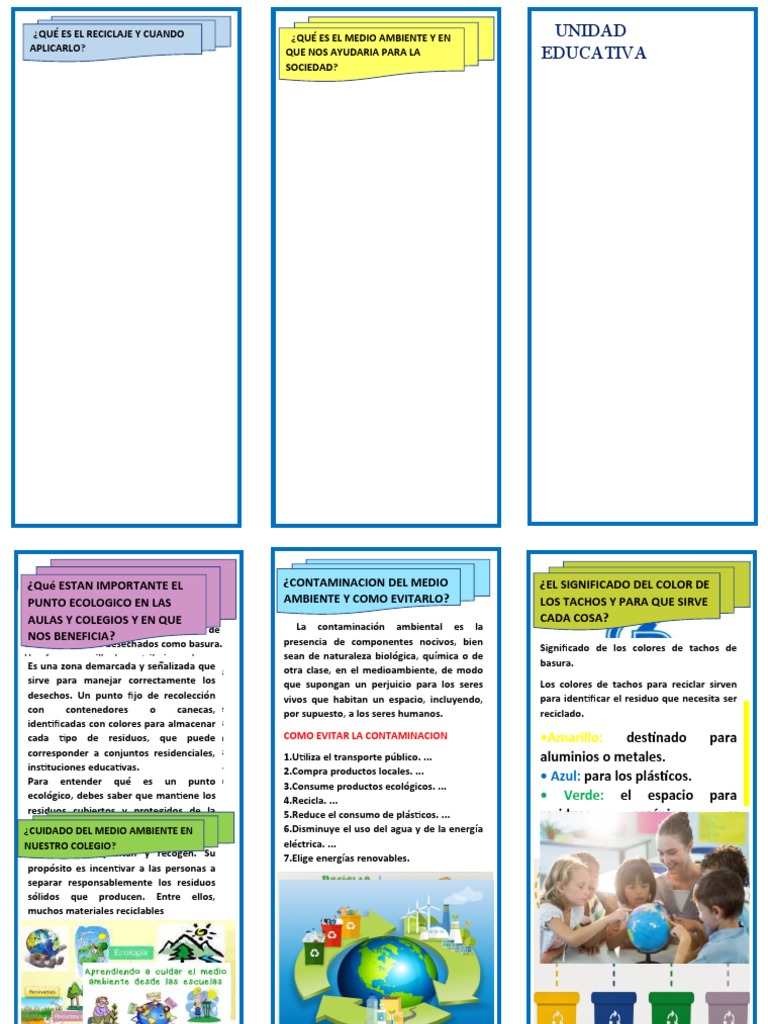 Triptico Cuidado Del Medio Ambiente Habitando Un Punto Ecologico en El Aula de Clase | Descargar ...