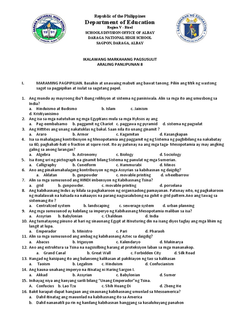 2nd Quarter Summative Test in Araling Panlipunan 8.2023 Final Copydocx ...