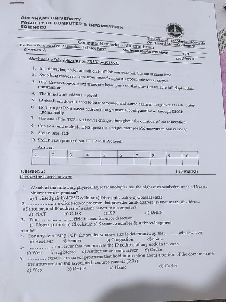 Computer Networks Midterm 2022 (2nd Exam) | PDF Computer Networks Midterm 2022 (2nd Exam) | PDF
