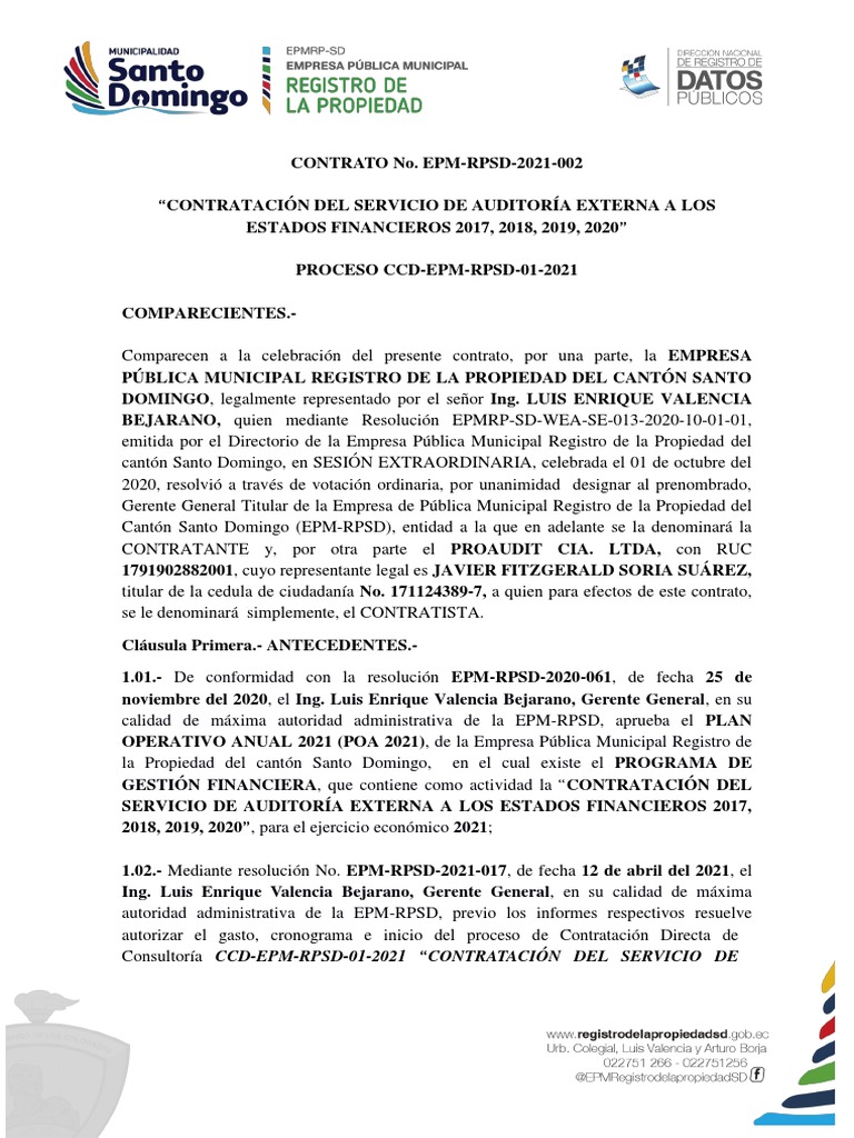 Contrato Auditoría Externa EPM 2017-2020 | PDF | Arbitraje | Regulación