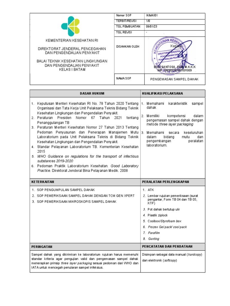 Sop Pengemasan Sampel Dahak | PDF