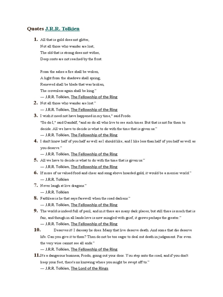 30 JRR Tolkien Quotes | PDF | High Fantasy Novels | Mythopoeia