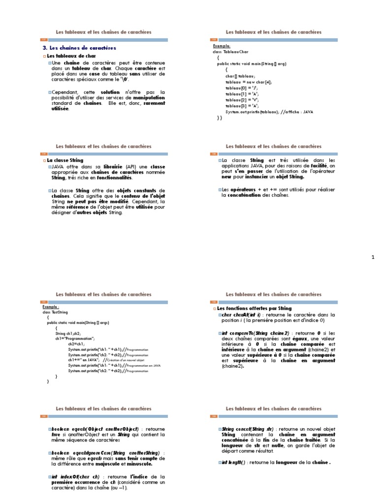 Tableaux et chaînes de caractères en JAVA | PDF | Java (Langage de ...