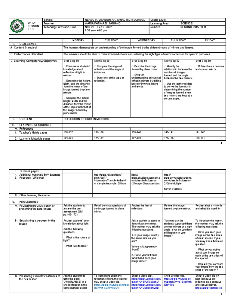 Dll-Science 10 - Nov 28 - Dec 2, 2022 | PDF | Mirror | Electromagnetic ...