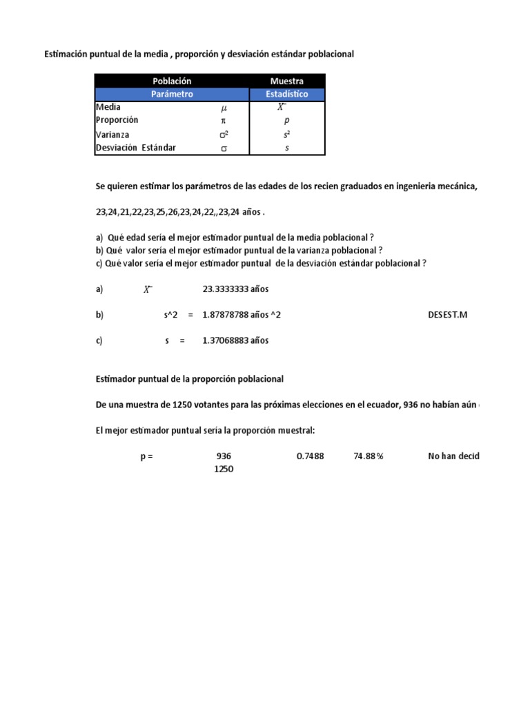 Estimación Puntual en Estadística | PDF | Estimador | Media