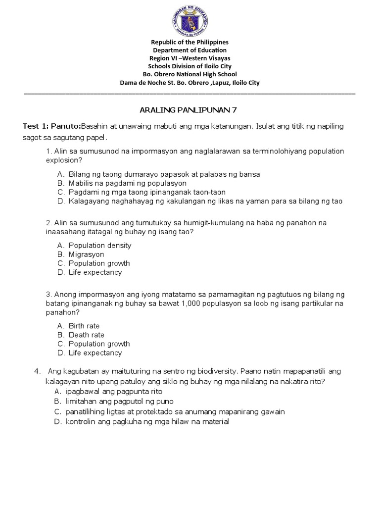 Araling Panlipunan Grade 7 | PDF