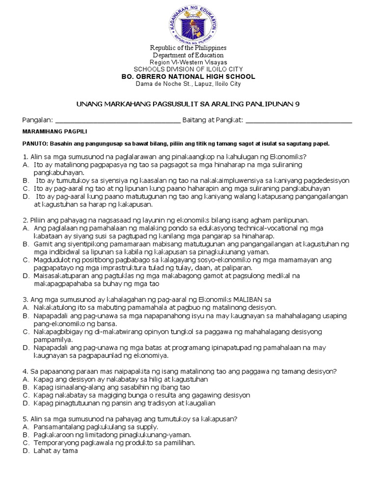 Araling Panlipunan Grade 9 | PDF