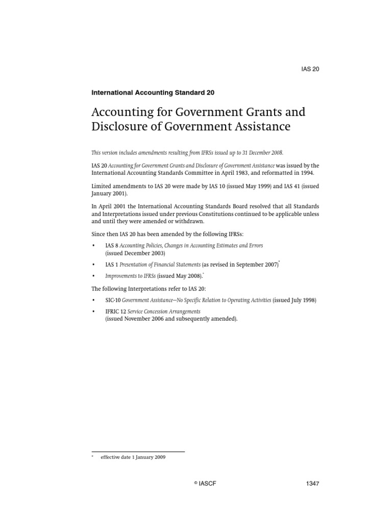 20 IAS 20 Accounting For Government Grants and Disclosure of Government Assistance | PDF