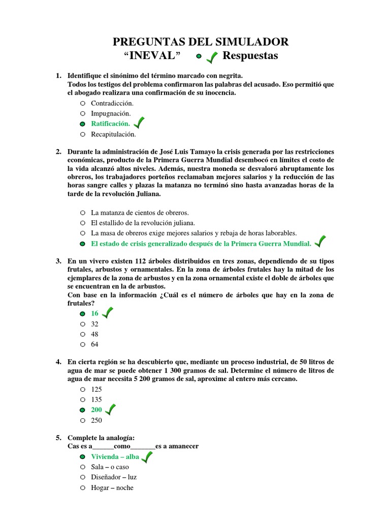 Simulador INEVAL - 12 preguntas de respuesta múltiple | PDF