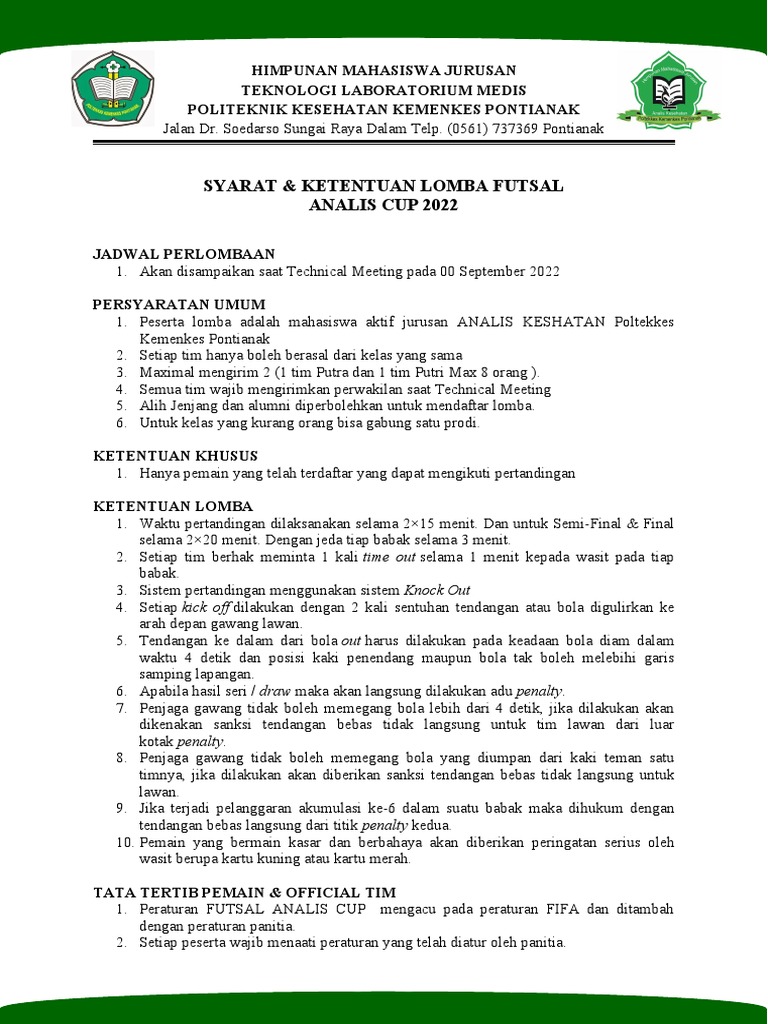 Syarat Lomba Futsal Analis Cup 2022 | PDF