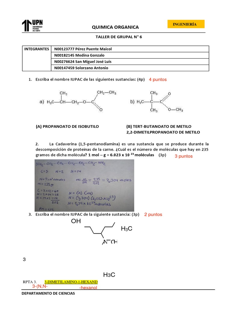 Nombres IUPAC y Cálculos en Química | PDF | Química Orgánica | Química