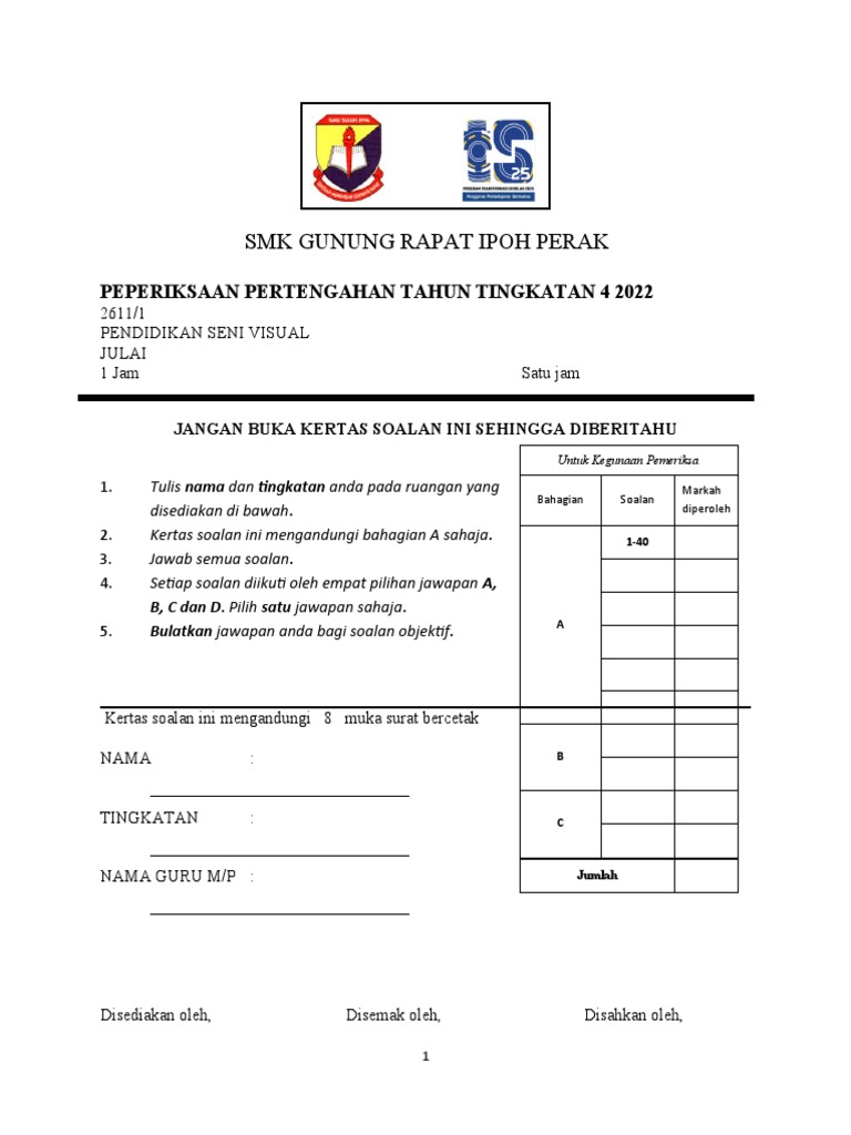 22 t4 PSV Kertas 1 | PDF