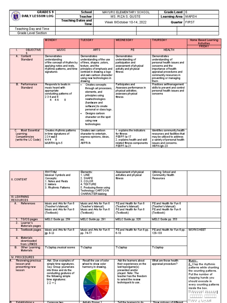 DLL - Mapeh 6 - Q1 - W8 | Download Free PDF | Rhythm | Learning