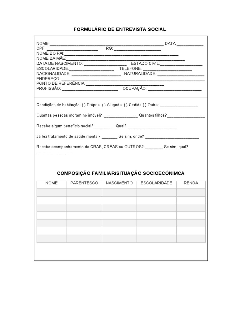 Formulário de Entrevista Social | PDF