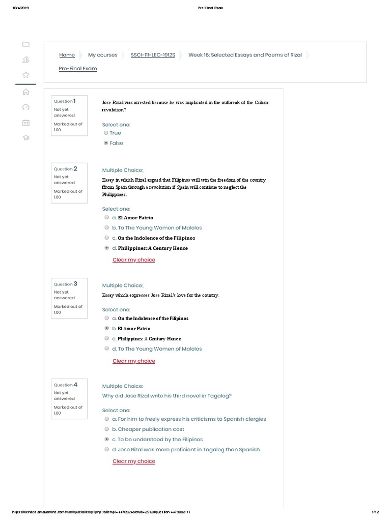 Pre Final Exam RIZAL PDF | PDF | Philippines