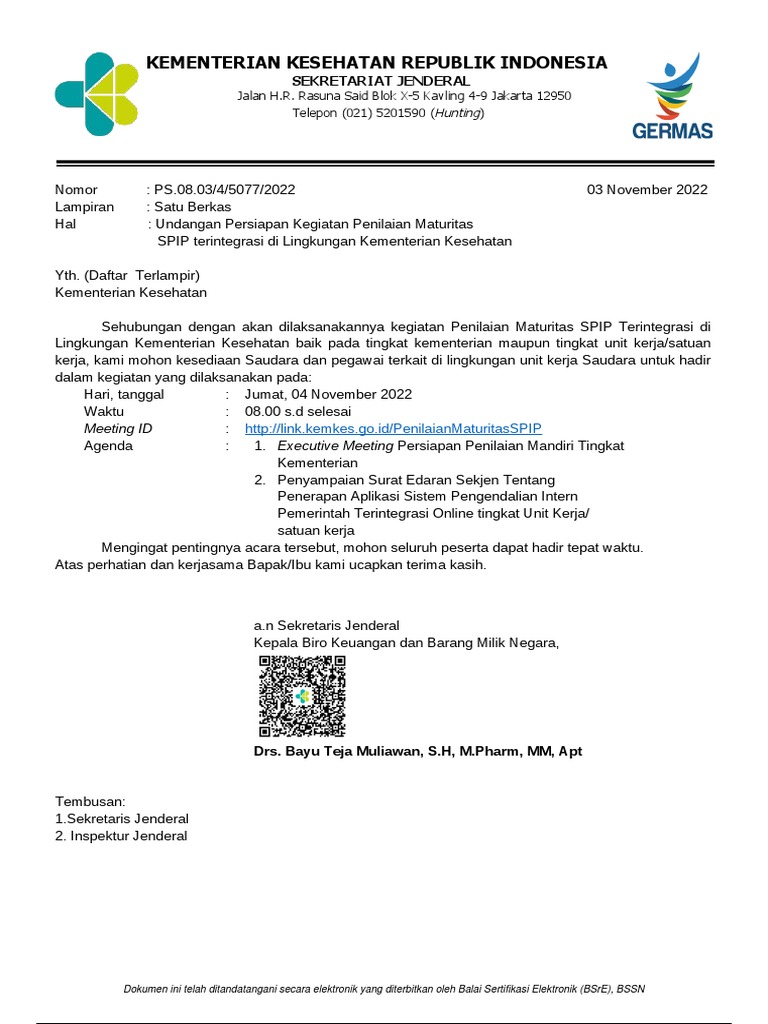 Undangan Persiapan Penilaian Maturitas SPIP | PDF