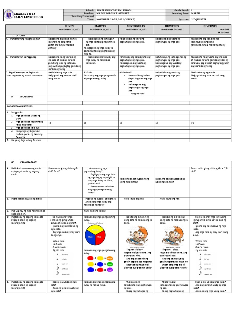 DLL - Mapeh 1 - Q2 - W3 | PDF