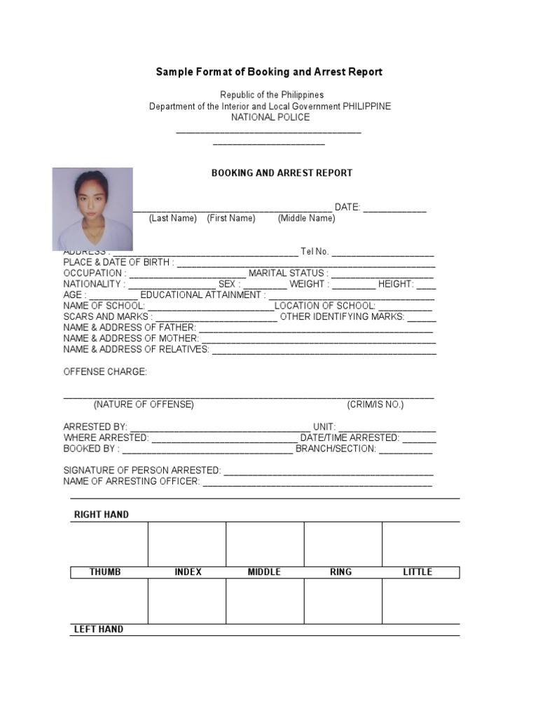 Sample Format of Booking and Arrest Report | PDF