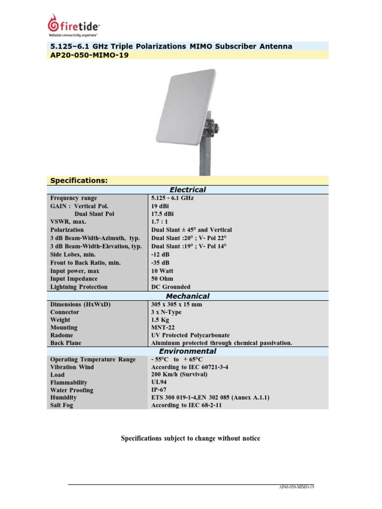 Firetide - AP20 050 MIMO 19 | PDF | Technology & Engineering