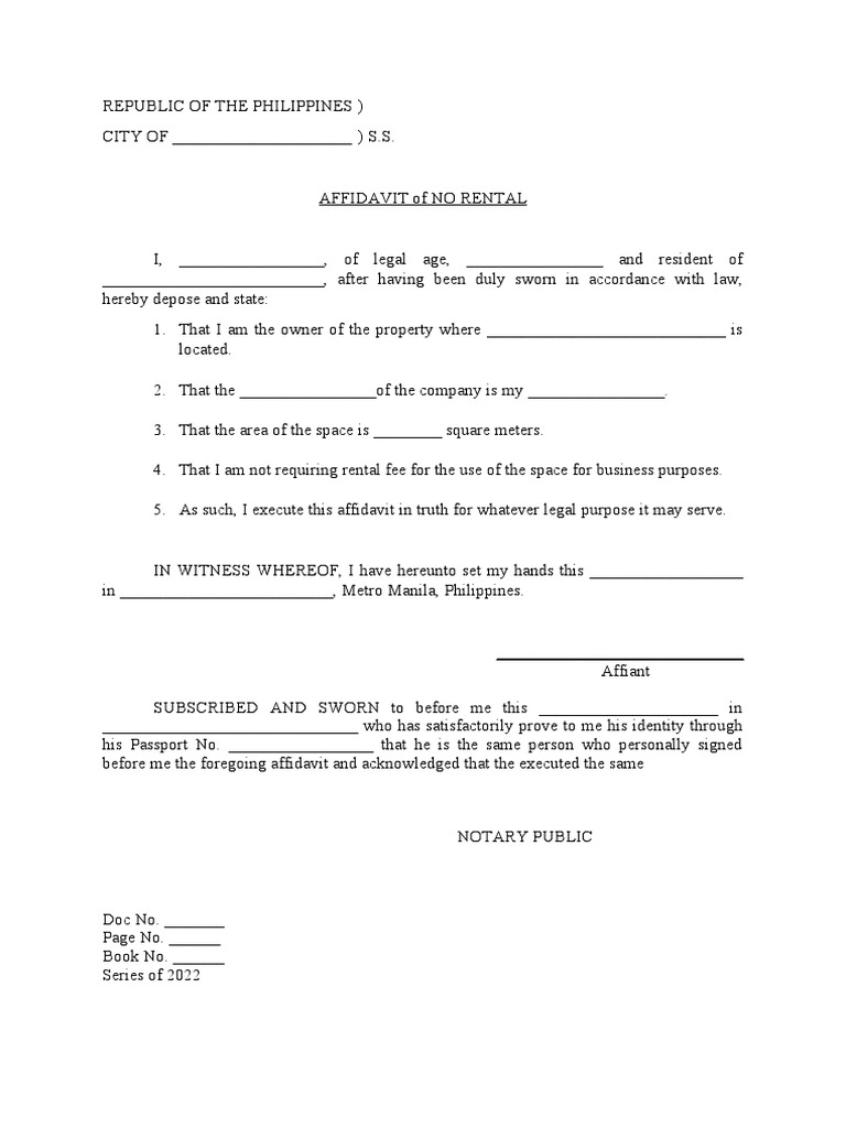 Affidavit of No Rental - Blank | PDF | Social Science | Law