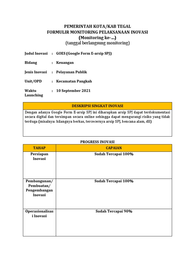 Formulir Monitoring Goes | PDF