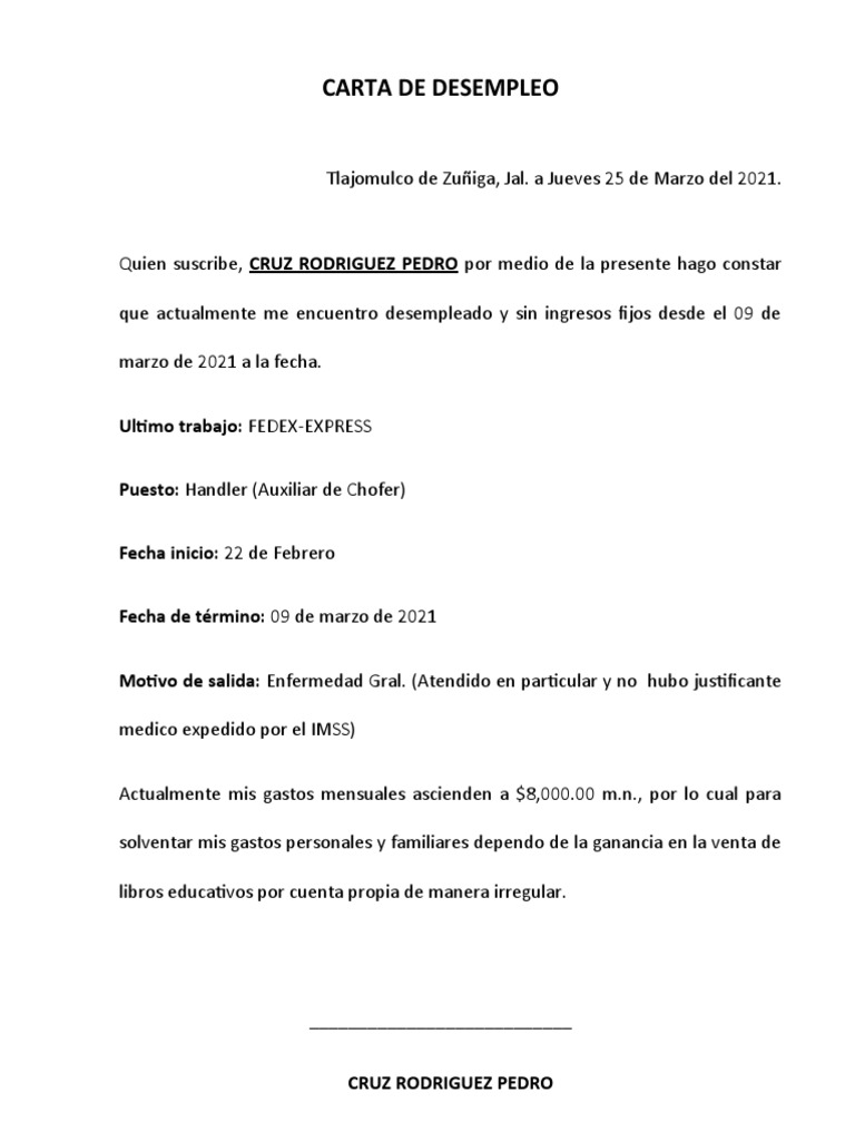 Carta de Desempleo | PDF