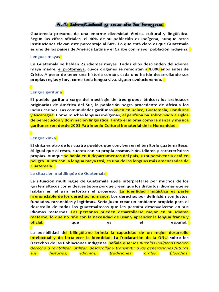 A. 4 Identidad y Uso de La Lengua | PDF | Guatemala | Lingüística