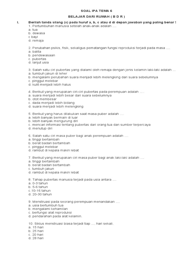 Soal Ipa Tema 6 (BDR) | PDF