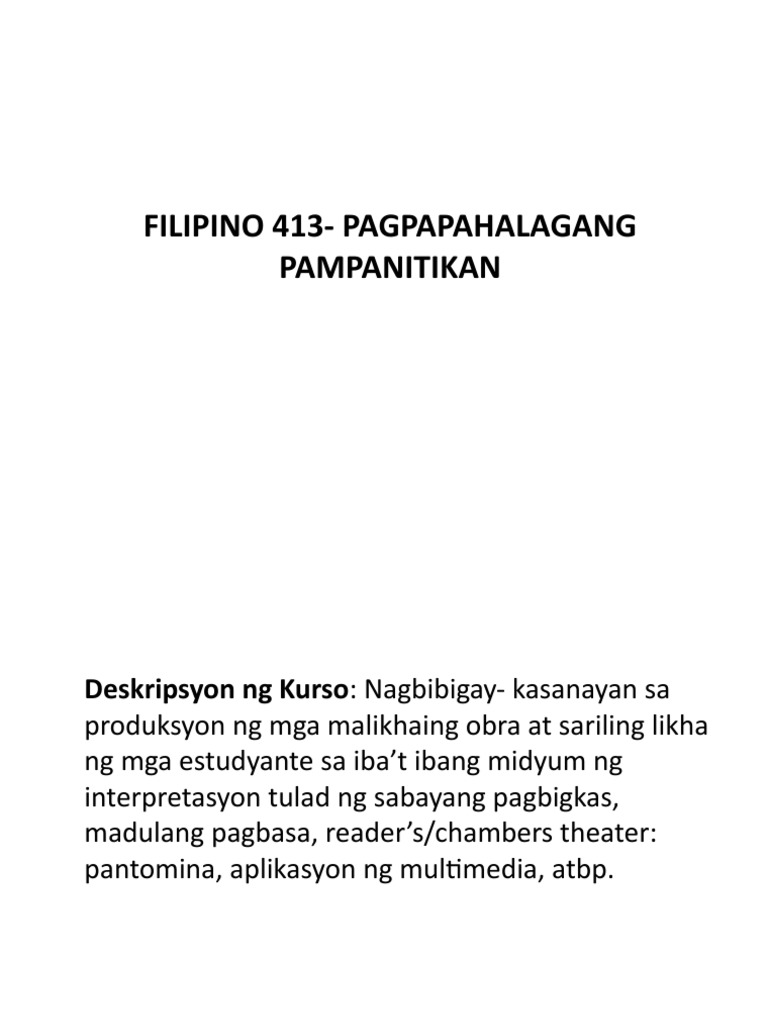 Filipino 413 - Pagpapahalagang Pampanitikan | PDF