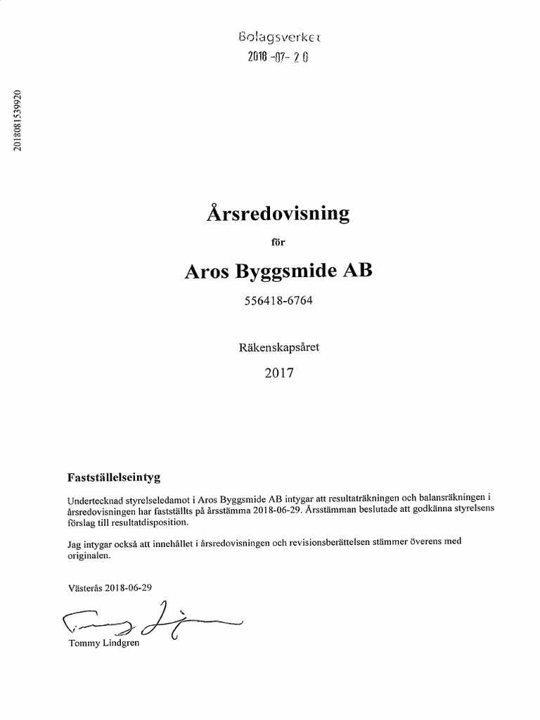 Årsredovisning 2017 - Aros Byggsmide AB | PDF