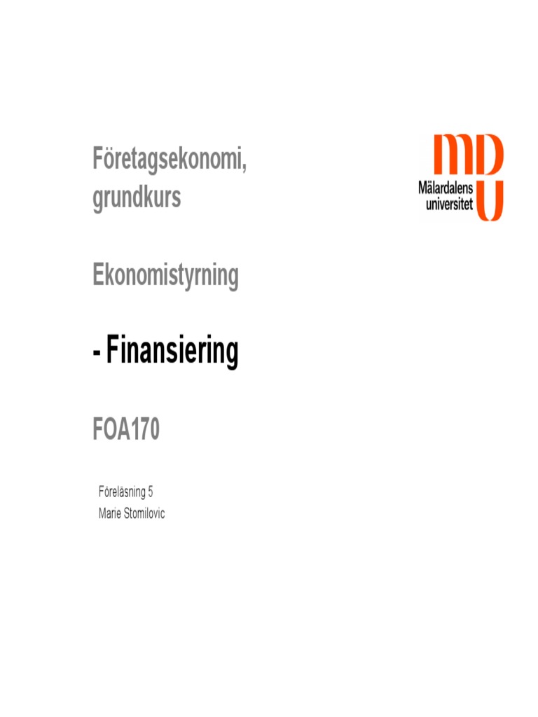 FOA170 F5 Finansiering MDU | PDF