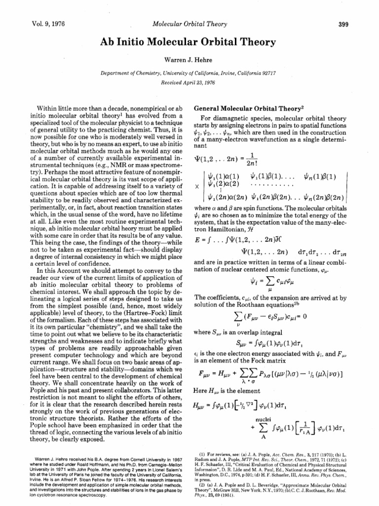 Ab Initio Molecular Orbital Theory Overview | PDF | Chemical Reactions ...