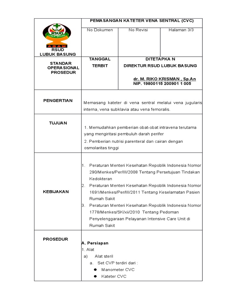 Prosedur Pemasangan Kateter CVC | PDF