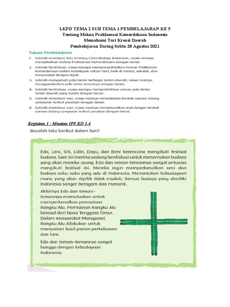 LKPD Tema 2 Sub Tema 1 Pembelajaran Ke 5 | PDF