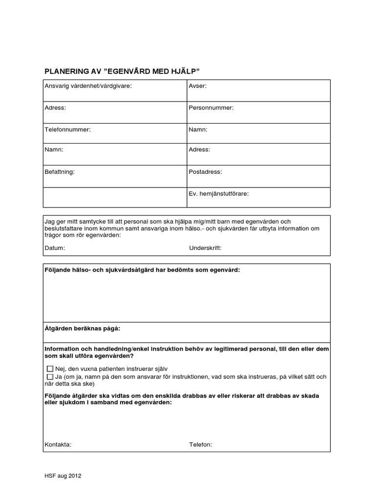 Planering Av Egenvard Med Hjalp NY | PDF