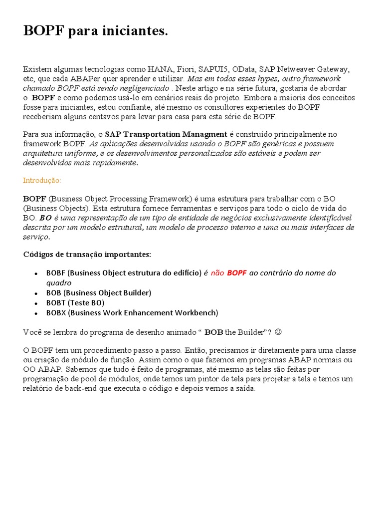 BOPF para Iniciantes | PDF | Lógica | Framework de software
