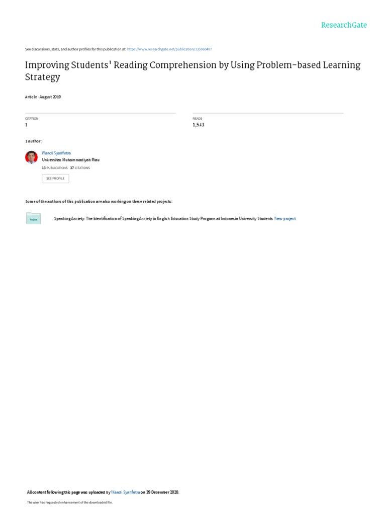 Improving Students' Reading Comprehension by Using Problem-Based Learning Strategy | PDF ...