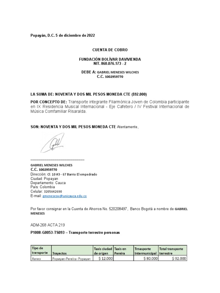 Cta Cuenta de Cobro | PDF