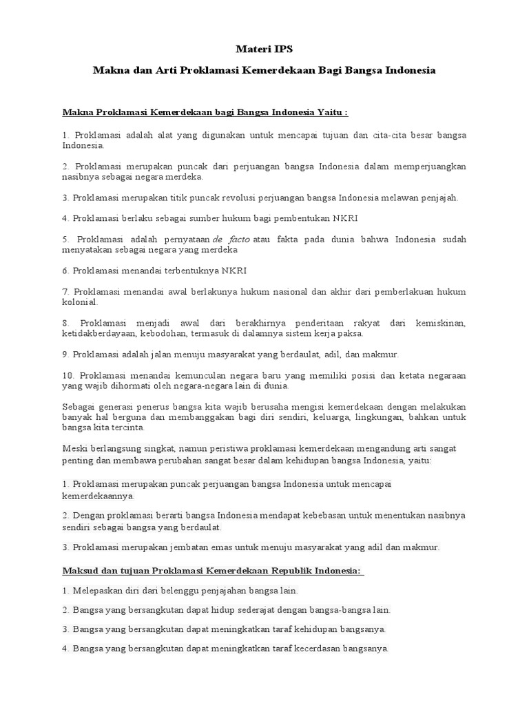 Materi IPS Makna Dan Arti Proklamasi Kemerdekaan Bagi Bangsa Indonesia ...