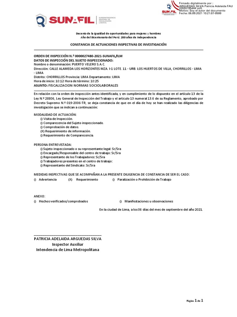 Modelo de Requerimiento de Sunafil | PDF | Gobierno