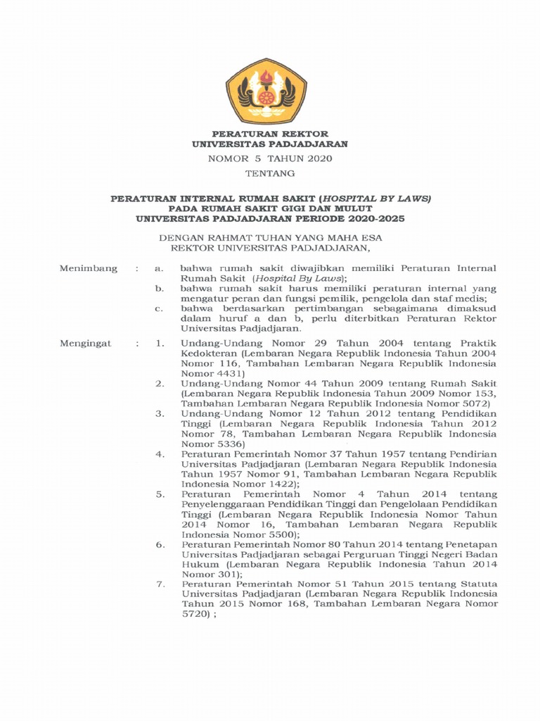 Peraturan Rektor Nomor 5 Tahun 2020 Tentang Peraturan Internal Rumah ... Peraturan Rektor Nomor 5 Tahun 2020 Tentang Peraturan Internal Rumah ...