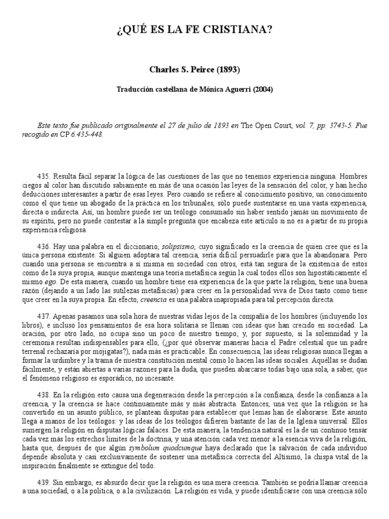 Charles S. Peirce - ¿Qué Es La Fe Cristiana | PDF | Amor | Experiencia