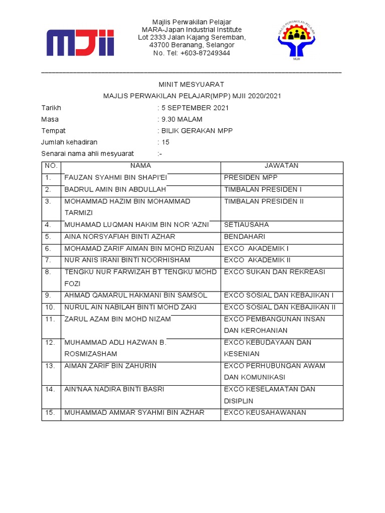 Template Minit Mesyuarat | PDF