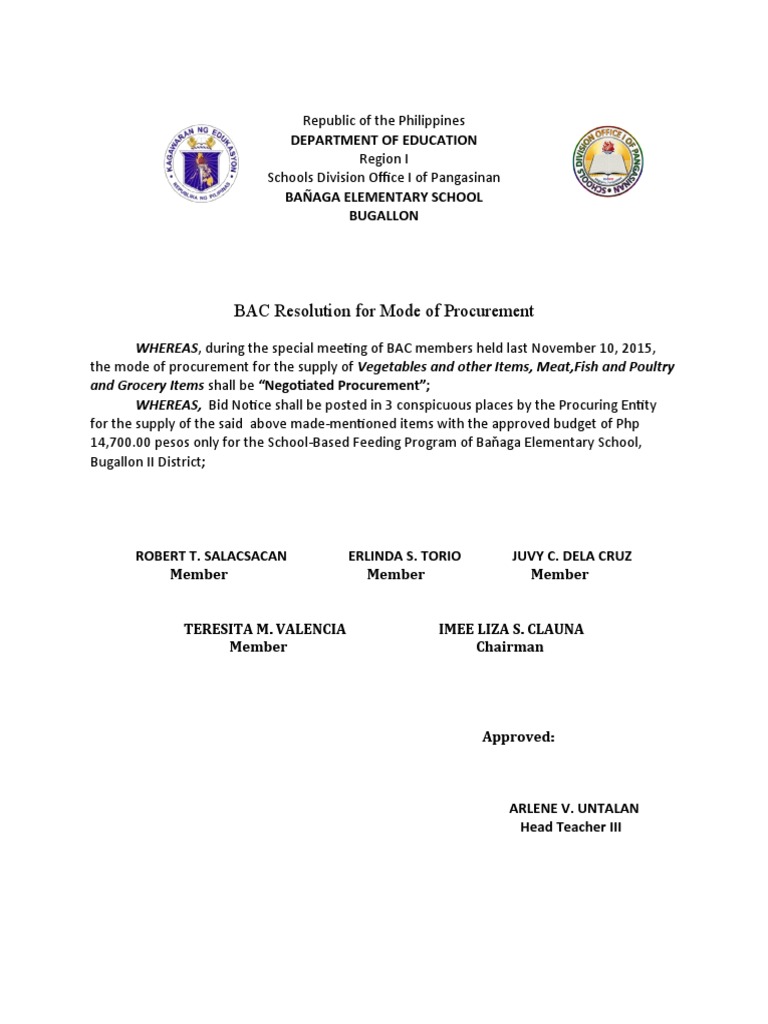 BAC Resolution For Mode of Procurement-2013 | PDF