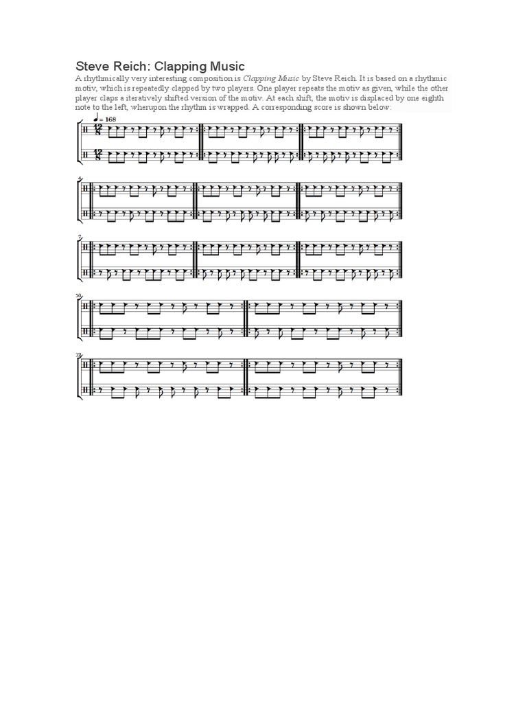 Shifting Rhythmic Motifs in Steve Reich's Clapping Music | PDF