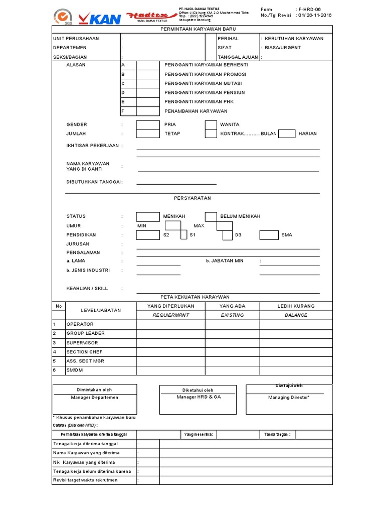 06-F-HRD-Form. Permintaan Karyawan Baru | PDF