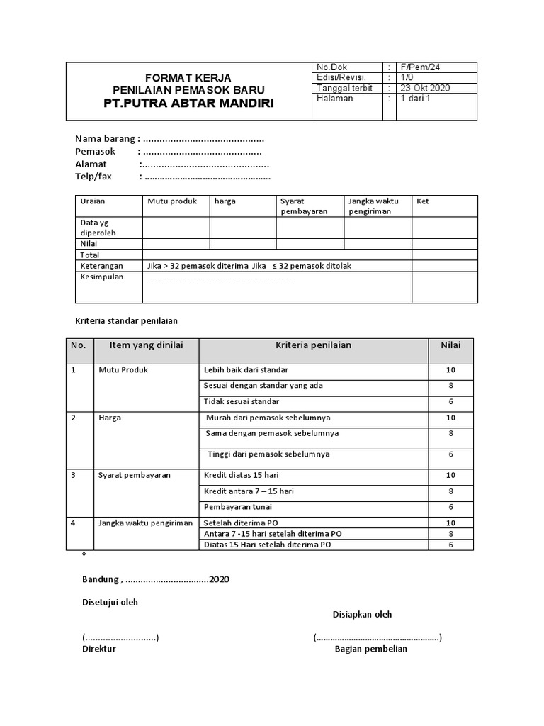 24.8.4.4. Penilaian Pemasok Baru | PDF