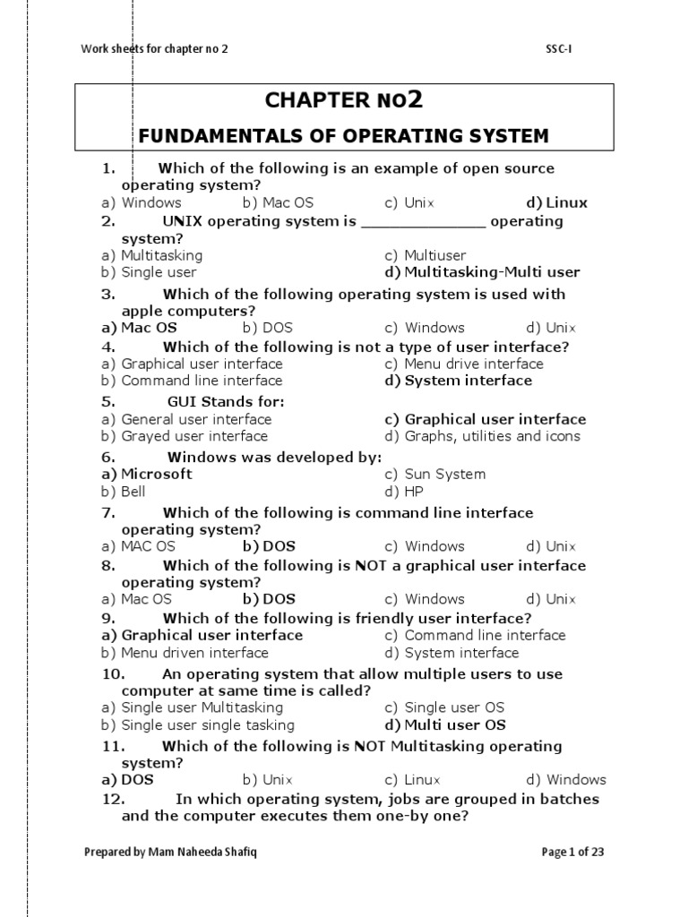 Computer Chapter 2 Worksheets No. 2 Class IX | PDF | Operating System | Process (Computing)